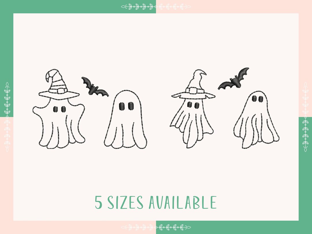 Cute Ghosts Halloween Embroidery Design, Ghosts With Bats Embroidery ...