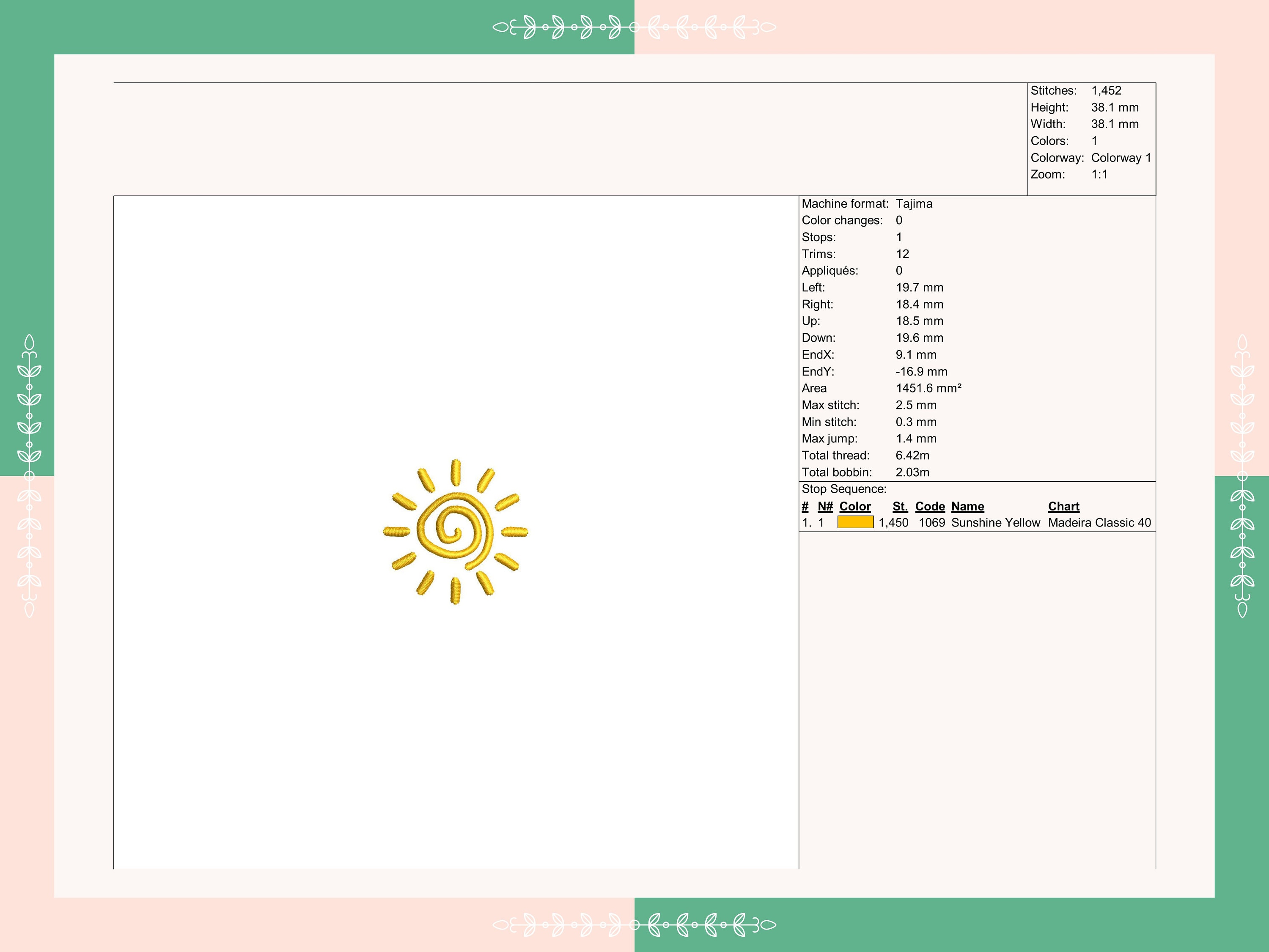Mini Sun Embroidery Design, Sunshine, Sun Pattern, Boho, Nature ...