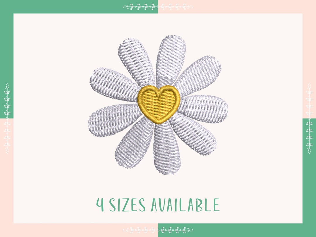 Mini Daisy Heart Flower Embroidery Design, Floral Embroidery, Cute ...