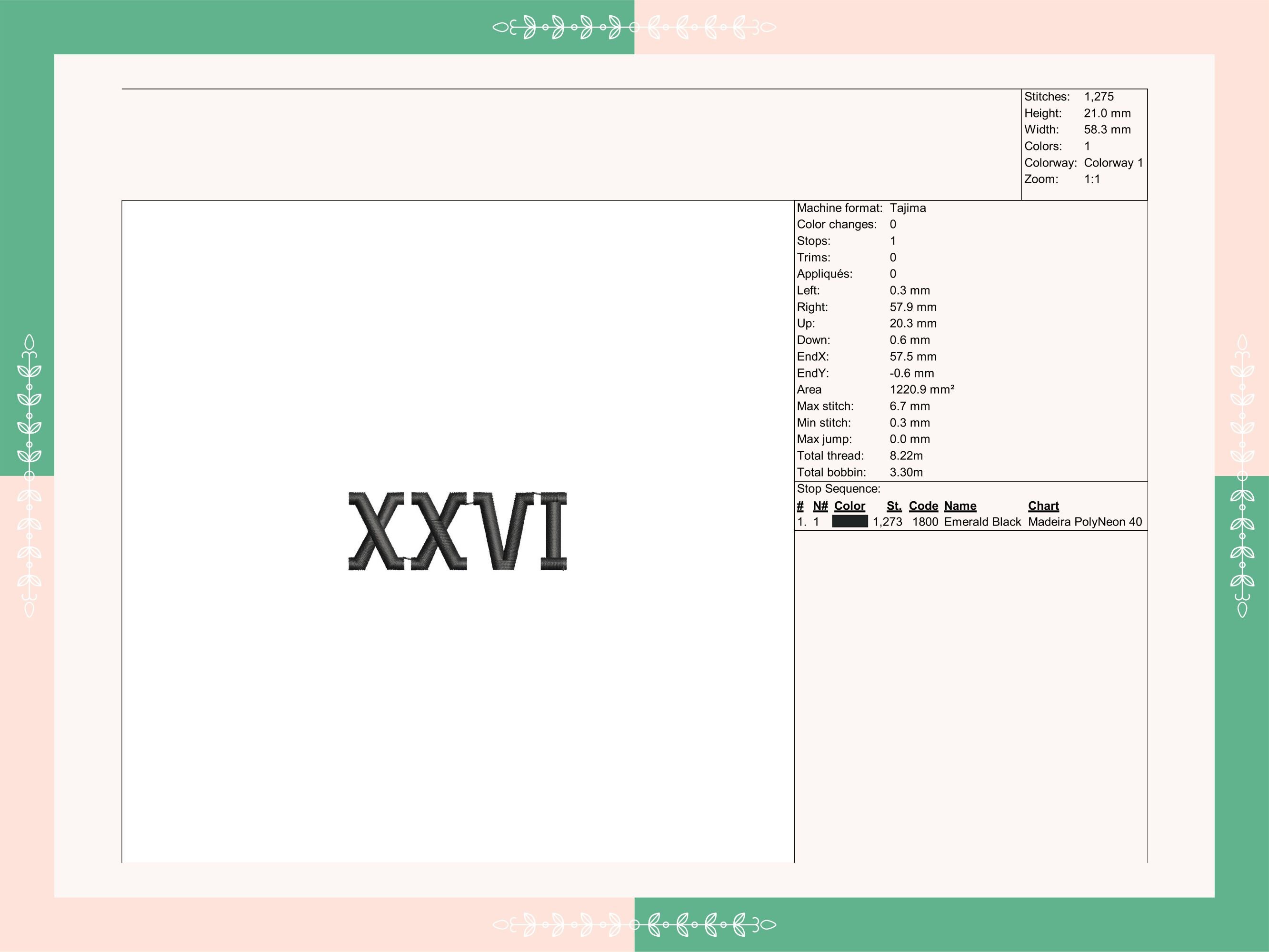 Roman Numerals Embroidery Design, Roman Numeric Embroidery Font ...