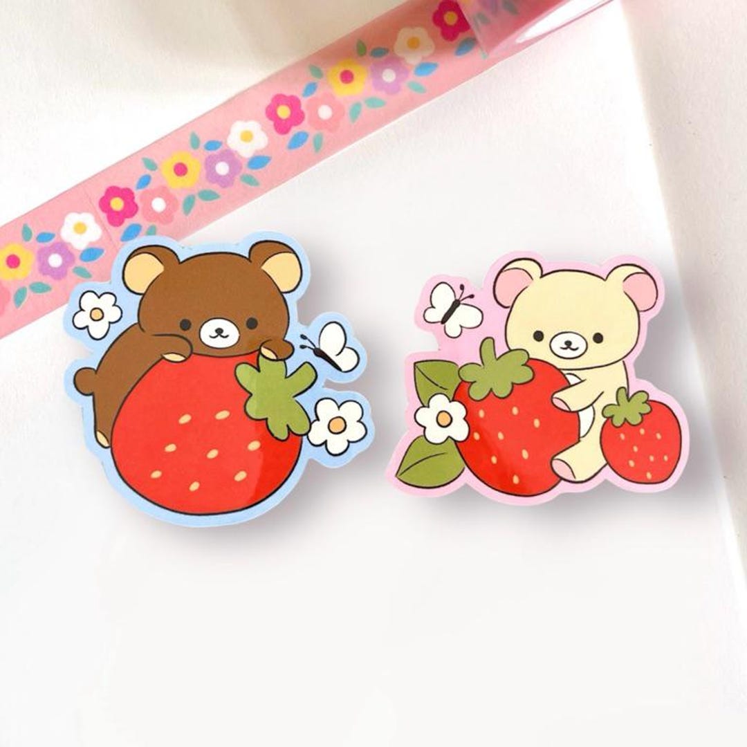 Rilakkuma + Korilakkuma Strawberry Glossy Vinyl Stickers - Etsy