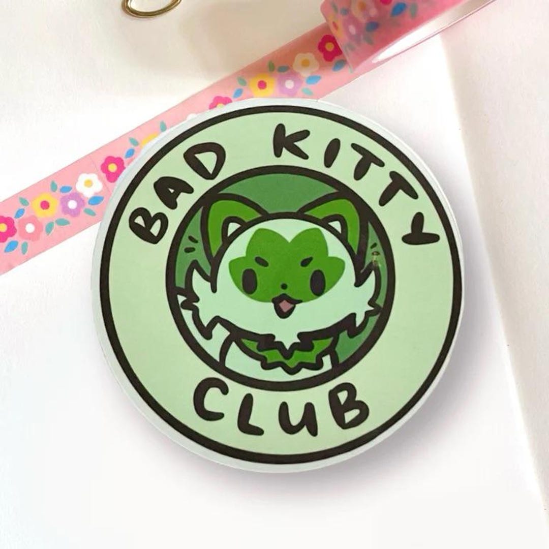 Sprigatito Bad Kitty Club Glossy Vinyl Sticker - Etsy