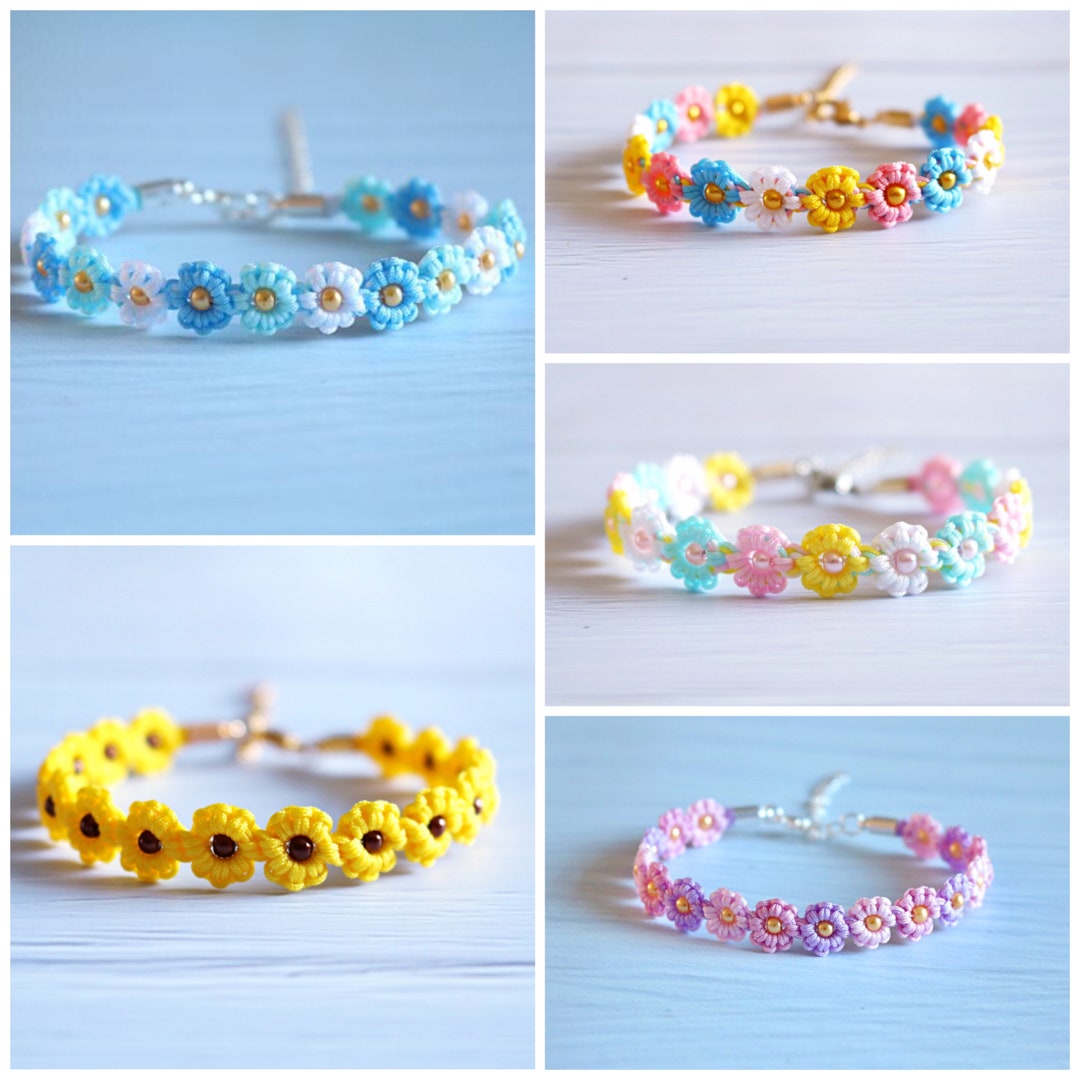 Macrame Daisy Flower Bracelet - Friendship Bracelet - Daisy Bracelet ...