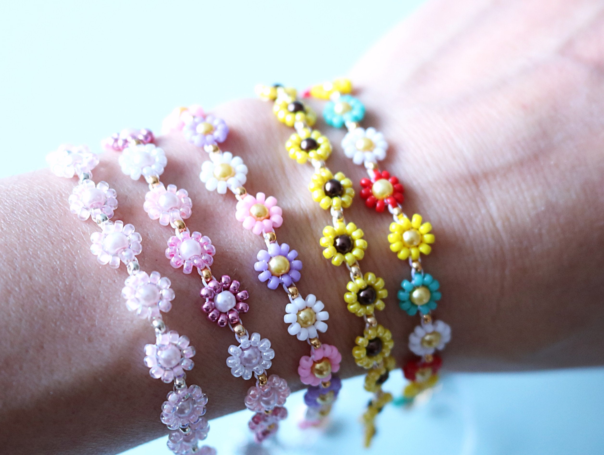 Beaded Daisy Bracelet - Daisy Flower Bracelet - Friendship Bracelet - Etsy