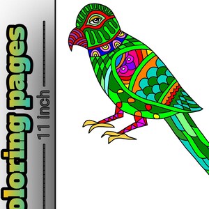 Parrot Bird Pdf Coloring Page for Kids, Colored and Colorable Digital ...
