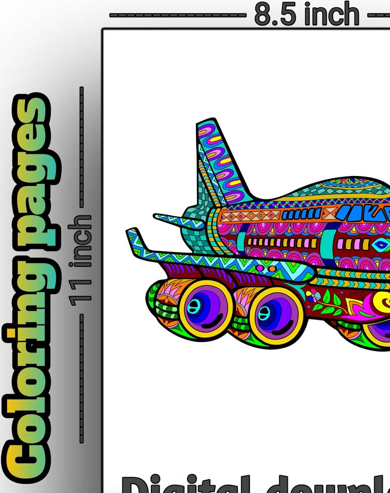 Aeroplane Pdf Coloring Page for Kids, Colored and Colorable Digital ...
