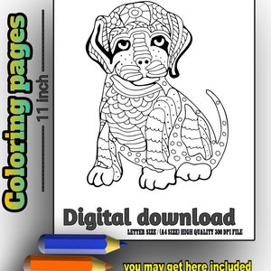 Cute Baby Dog Pdf Coloring Page for Kids, Colored and Colorable Digital ...