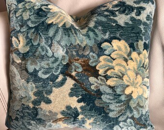 Scalamandre Marly Blues Lumbar Accent Pillow Cover Cut Velvet Pillow ...