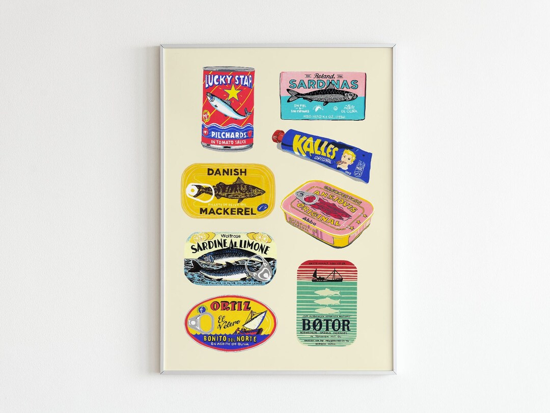 Canned Fish Illustration, Food Poster, Retro Art, Food Illustration ...