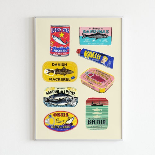 Canned Fish Illustration Food Poster Retro Art Food - Etsy