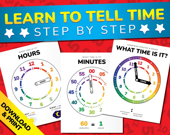 Learn to Tell Time Kids Clock Learning Activities Time Practice PDF ...