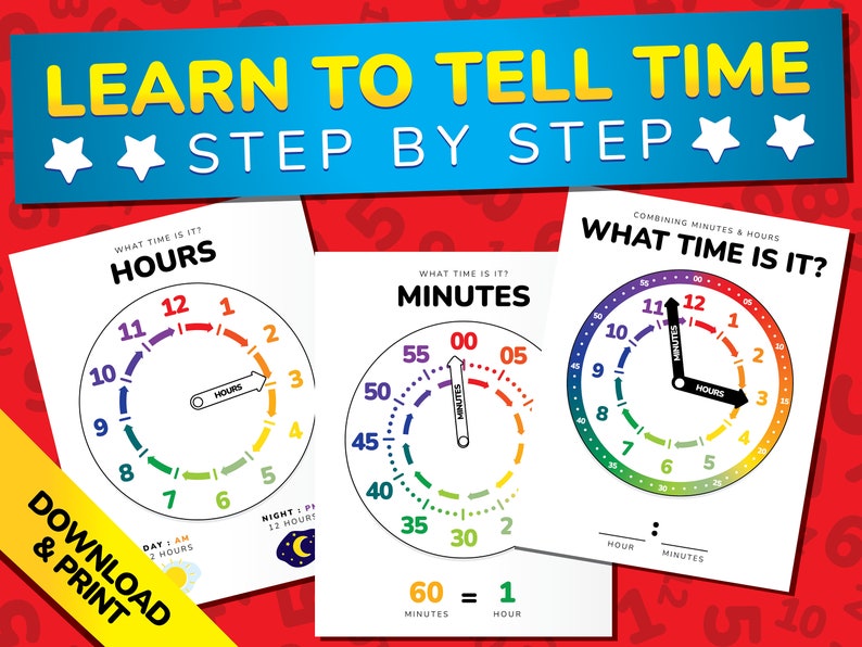 Learn to Tell Time, Printable Clock Pack, Kids Learning Game ...