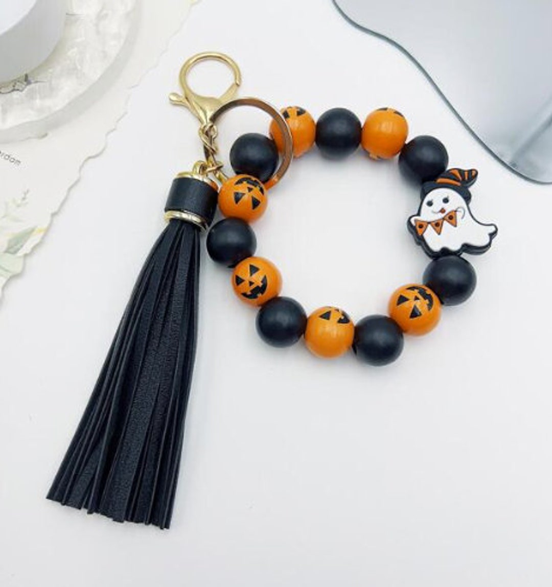 Halloween Keychain Charm Beaded Bracelet Keychain - Etsy