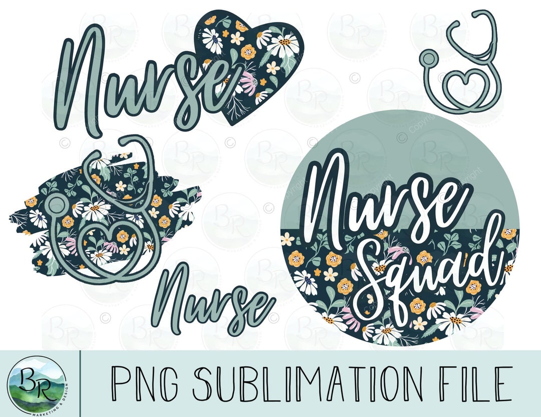 Nurse Teal Floral Print | 5 FILES | PNG | Digital Download Sublimation ...