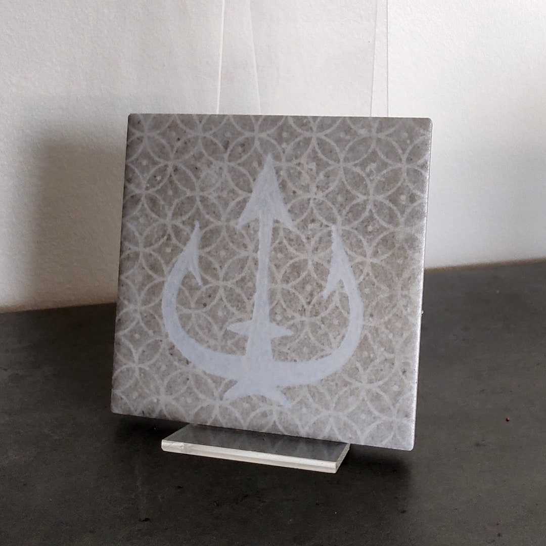 Glass Coaster Stone Tile Sea God Efferd DSA Twelve Gods, With Cork Base ...