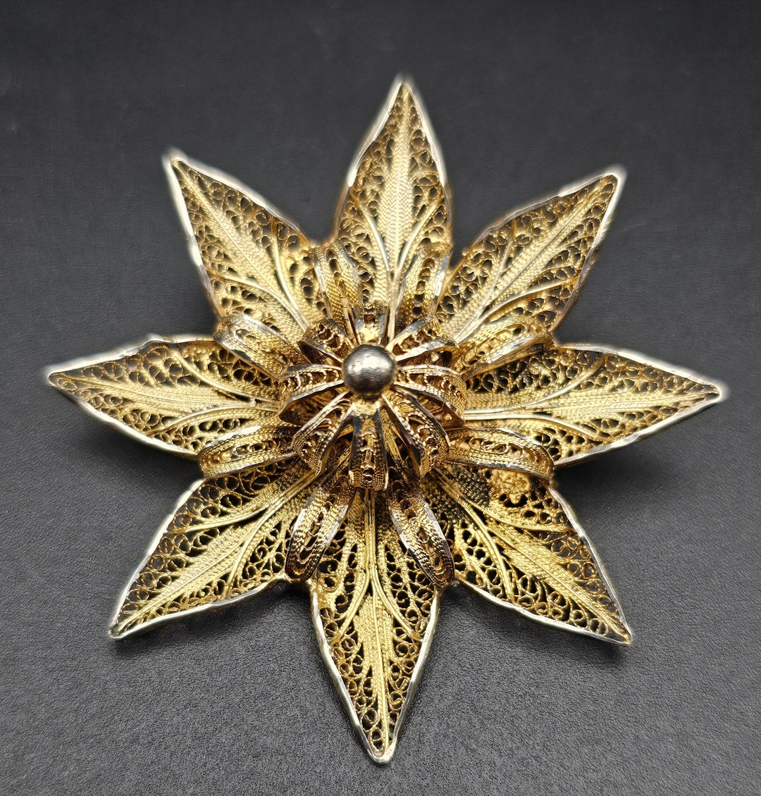 Vintage Topazio Portugal Sterling Silver Filigree Brooch - Etsy