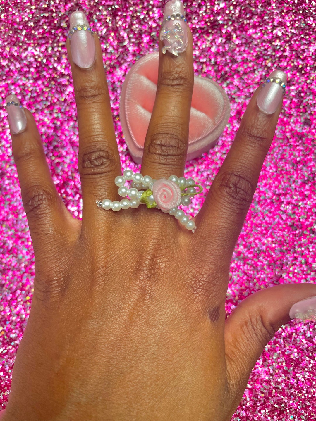 Marie Bow Ring | Beaded Ring, Coquette, Bow, Ribbon, Girly - Etsy