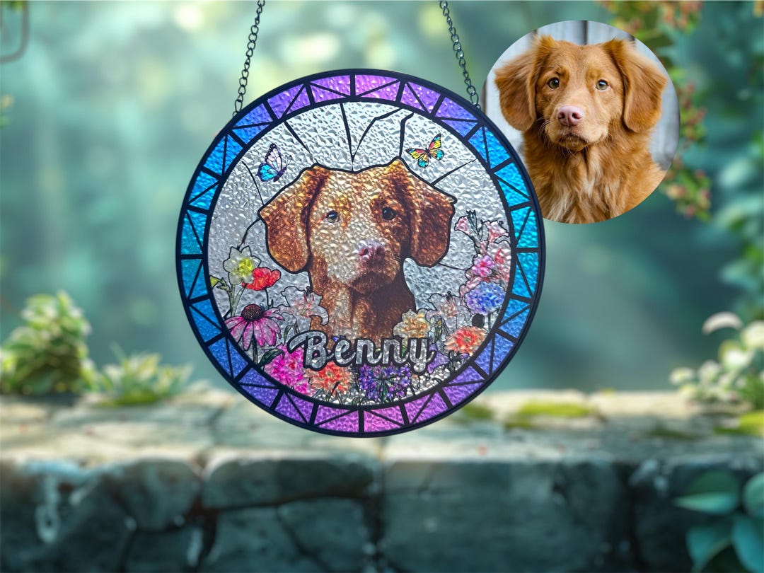 Custom Dog Portrait Suncatcher/stained Glass Dog Memorial/pet Portrait ...