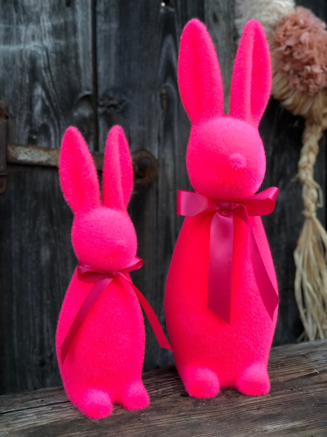 Frühling Deko Osterhase mit Schleife, pink oder gelb beflockt ...