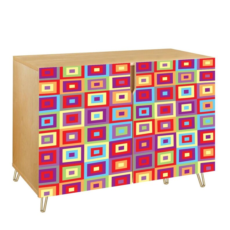 Retro Geometric Wooden Storage Cabinet, Leather Surface, Waterproof - Etsy