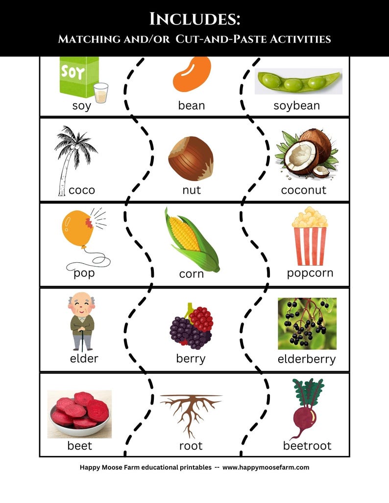 Food Compound Words Worksheet: Language Arts Puzzles (digital Download ...