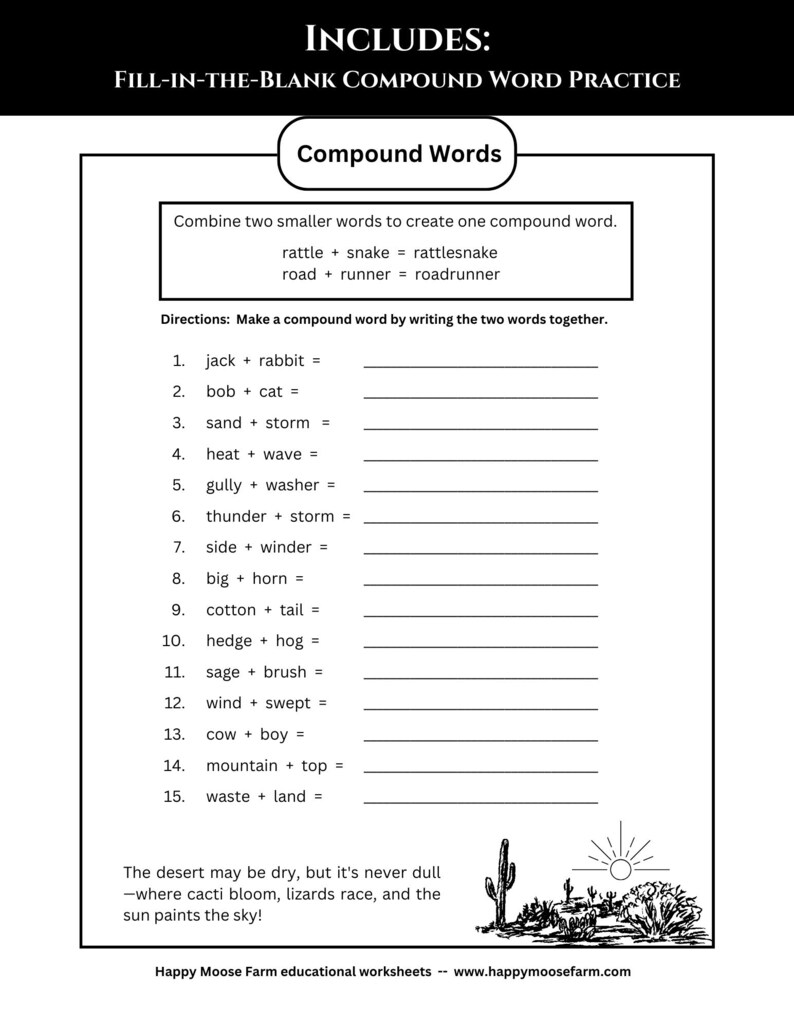 Desert Compound Words Worksheet: K-2 Literacy Puzzles (digital Download ...