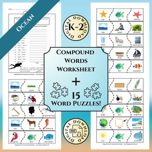 Ocean Themed Compound Words Worksheet and 15 Word Puzzles Bundle for ...