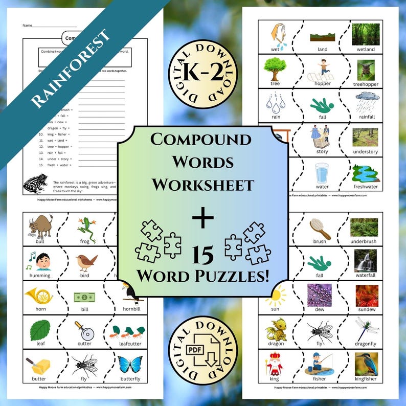 Rainforest Compound Words Worksheet: K-2 Literacy Puzzles (digital ...