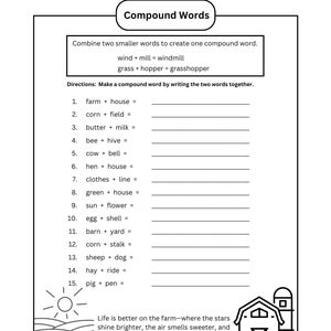 Farm Compound Words Worksheet: K-2 Literacy Puzzles (digital Download ...