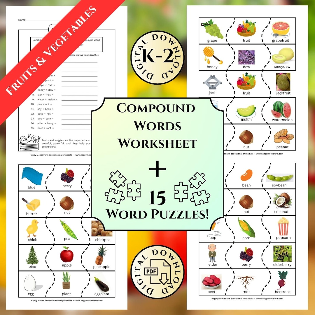 Fun Food Compound Words Worksheet Set | Educational Word Puzzles Bundle ...