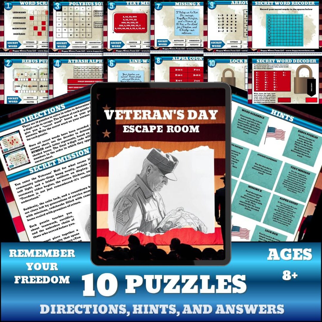 Veteran's Day Escape Room Puzzle: Family Game Night (printable PDF ...