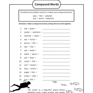 Ocean Themed Compound Words Worksheet and 15 Word Puzzles Bundle for ...