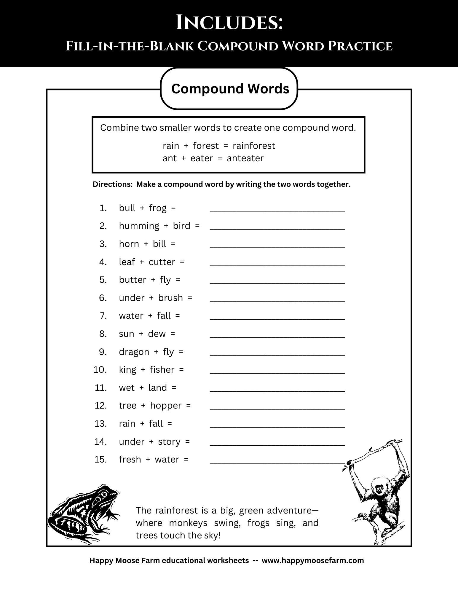 Rainforest Compound Words Worksheet: K-2 Literacy Puzzles (digital ...