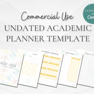 Undated Academic Planner Template Customizable in Canva, Commercial Use ...
