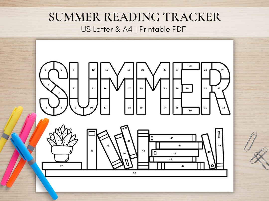 Summer Reading Tracker Printable Coloring Bookshelf Tracker Summer ...