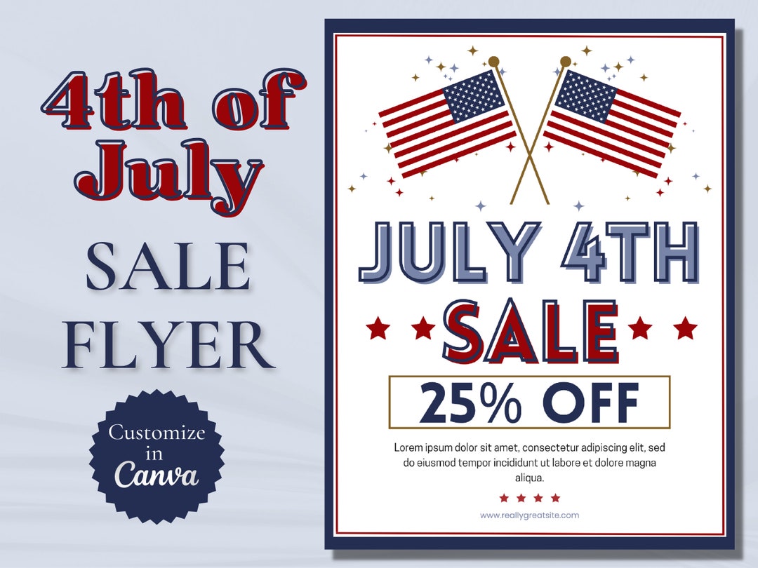 4th of July Flyer Editable in Canva, July 4th Sale Flyer, Patriotic ...