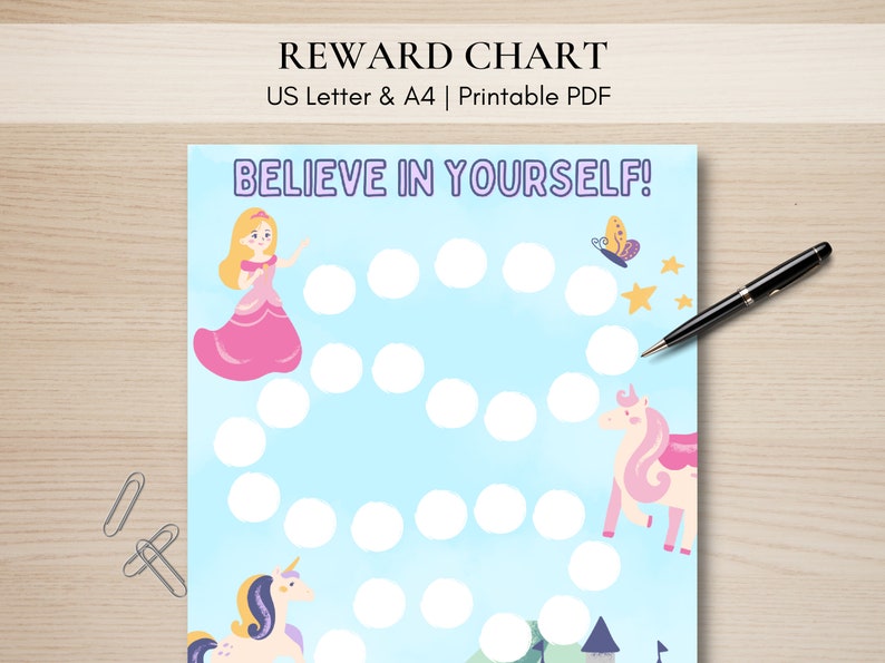 Princess Sticker Chart Printable Princess Reward Chart Girls - Etsy