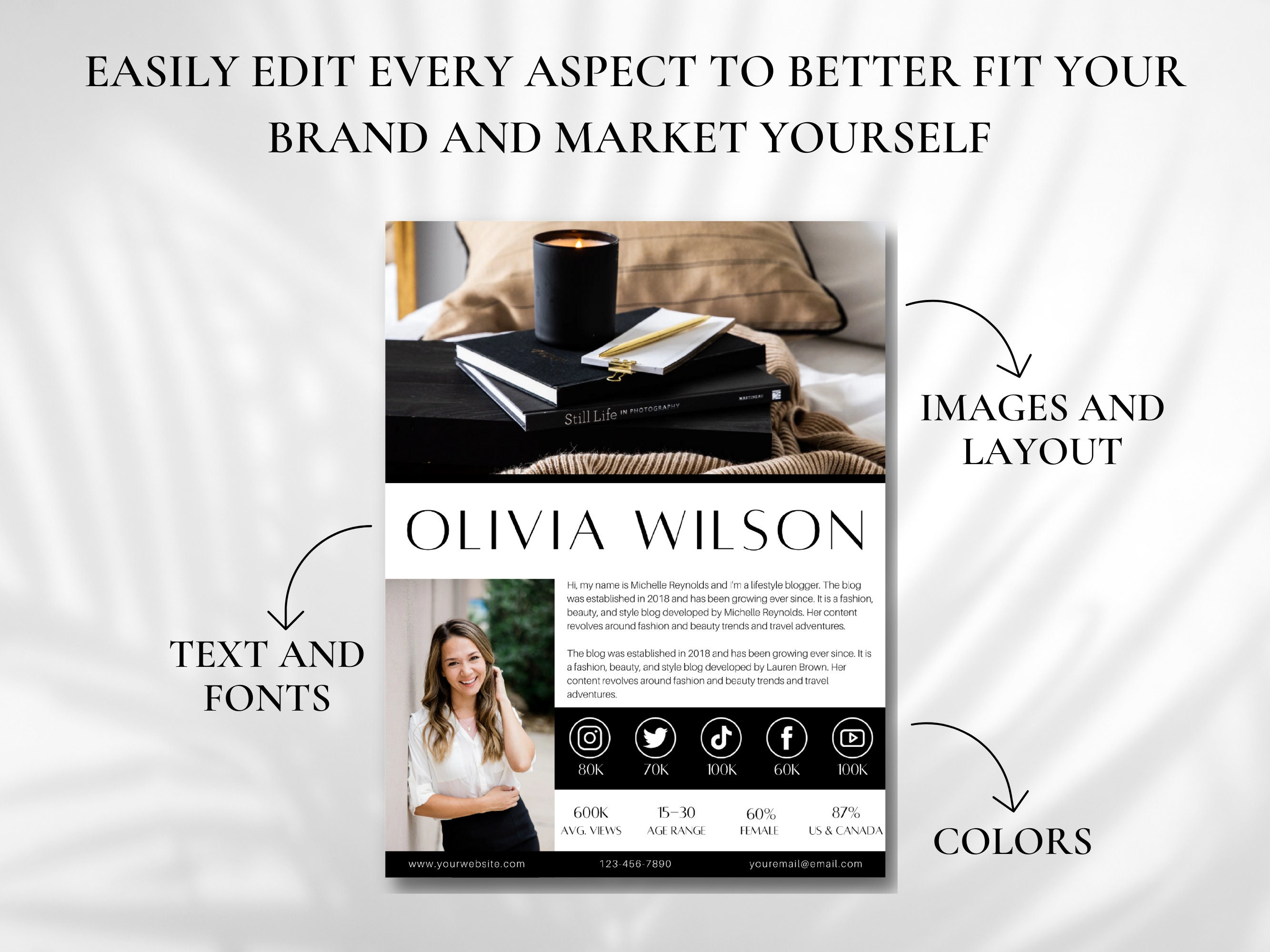 Media Kit Template Editable in Canva, Instagram Youtube Tik Tok ...