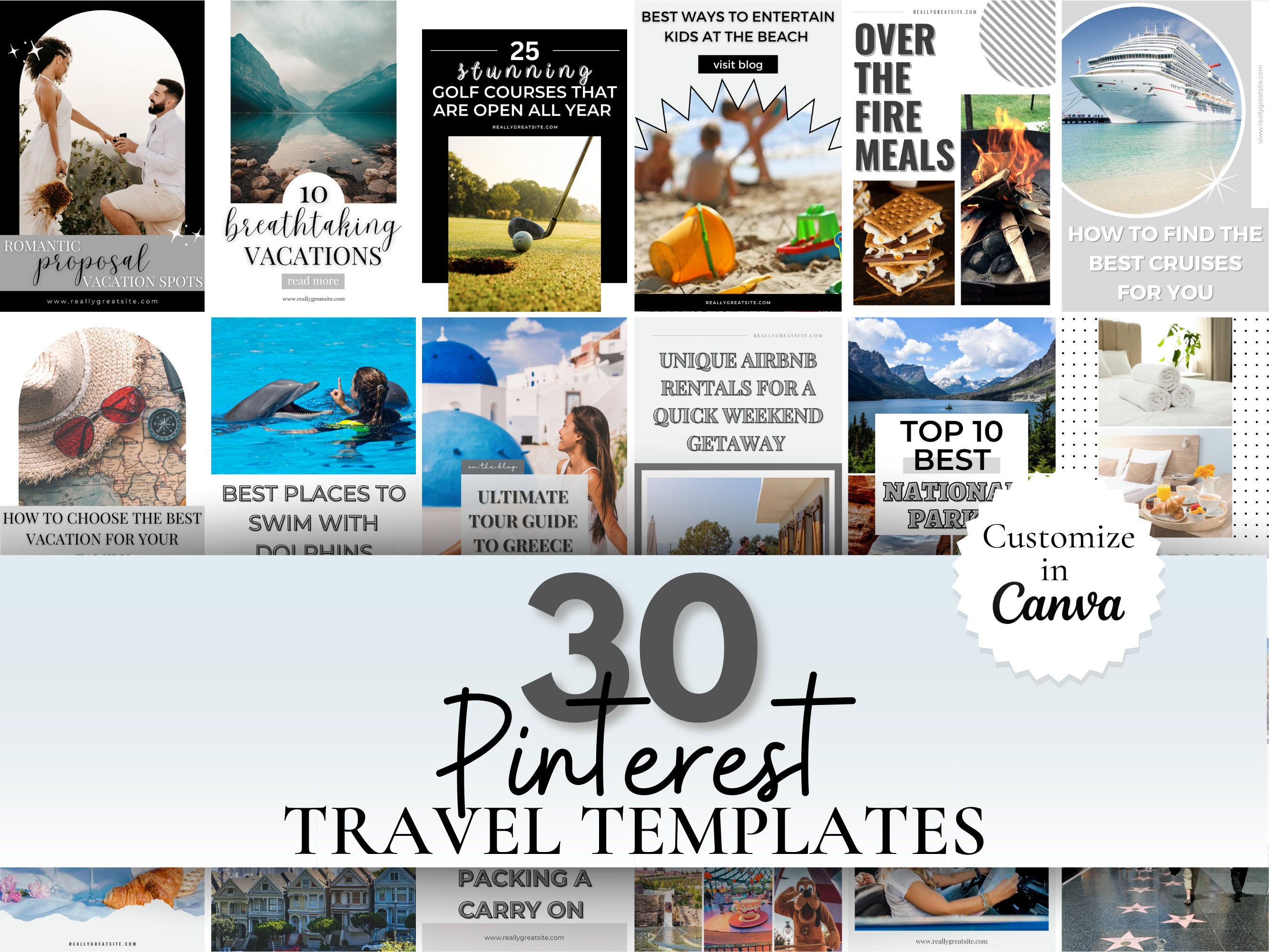 Travel Pinterest Templates to Edit in Canva, Professional Pins for ...