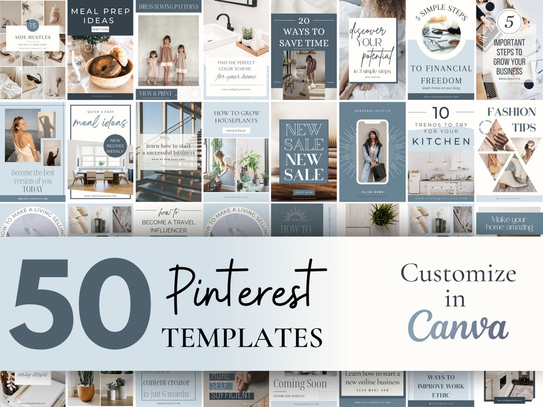 Blue Pinterest Templates Editable in Canva, Pin Templates for Lifestyle ...