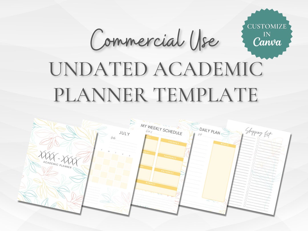 Undated Academic Planner Template Customizable in Canva, Commercial Use ...