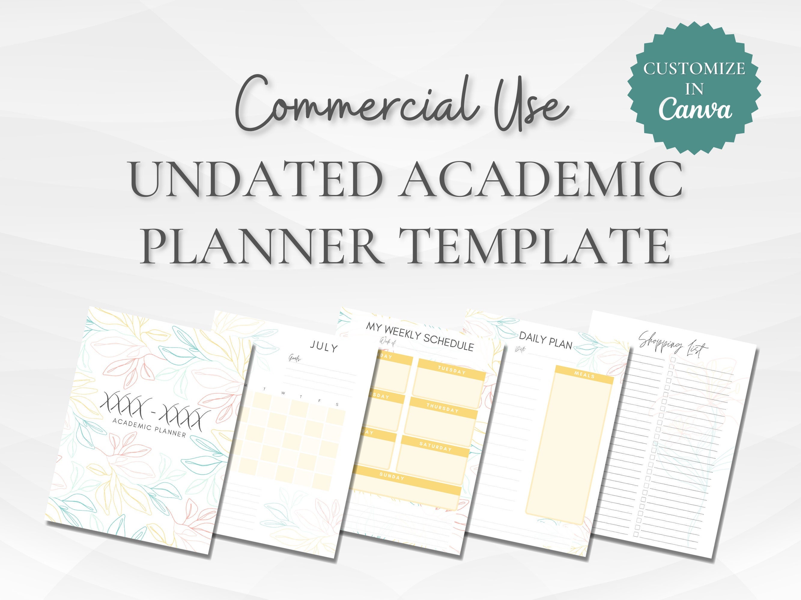 Undated Academic Planner Template Customizable in Canva, Commercial Use ...