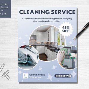 Cleaning Service Flyer Template Customizable in Canva, Small Business ...