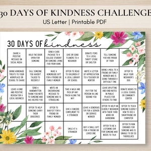 30 Days of Kindness Challenge 30 Day Challenge Printable - Etsy