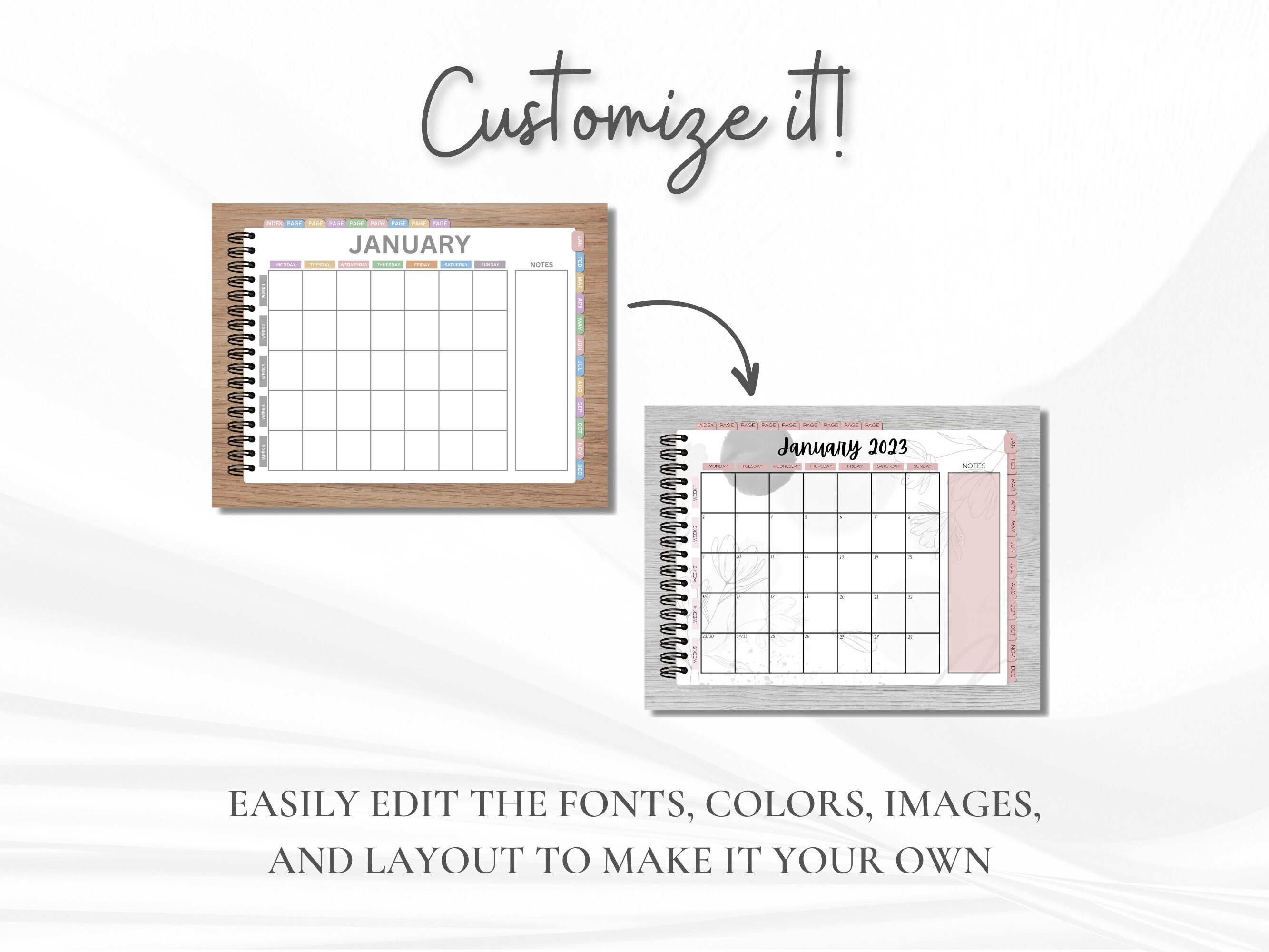 Undated Digital Planner Template Customizable in Canva, Commercial Use ...