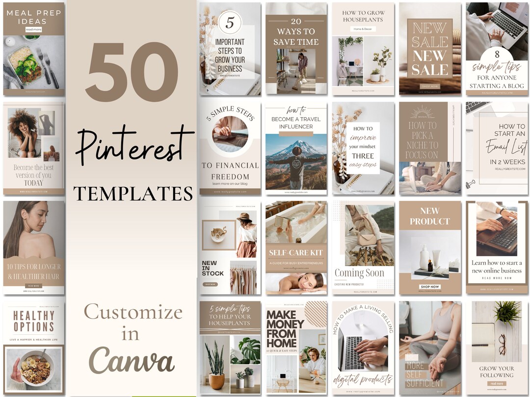Neutral Pinterest Templates Editable in Canva, Pin Templates for ...