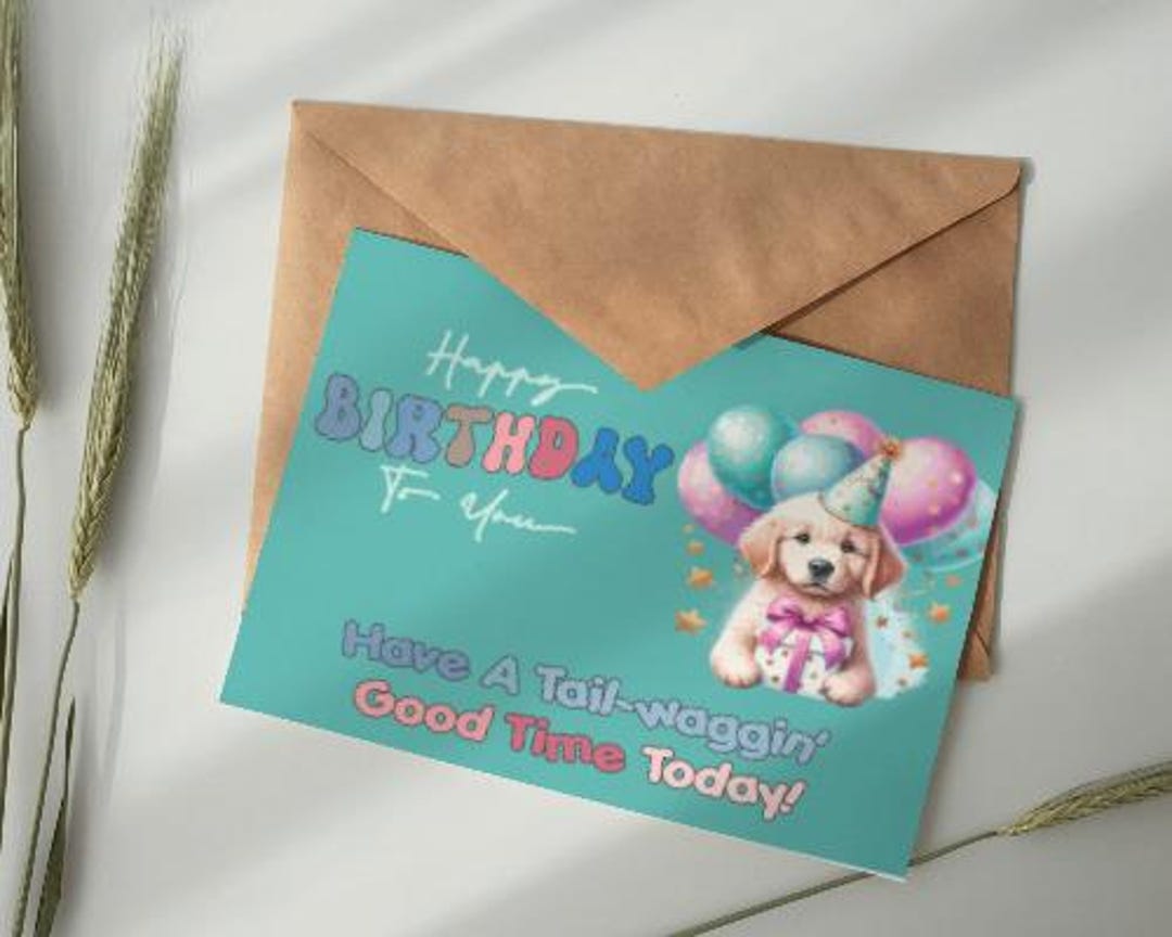 Retro Golden Retriever Birthday Card: Groovy Puppy Theme (digital ...
