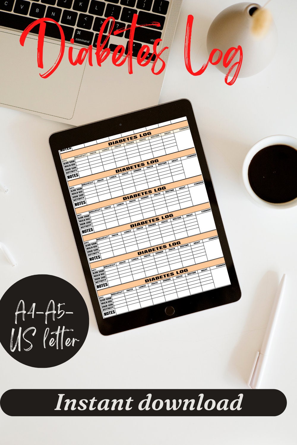 A Daily Finger-stick Blood Glucose Insulin Carbs Activity Tracker Log ...