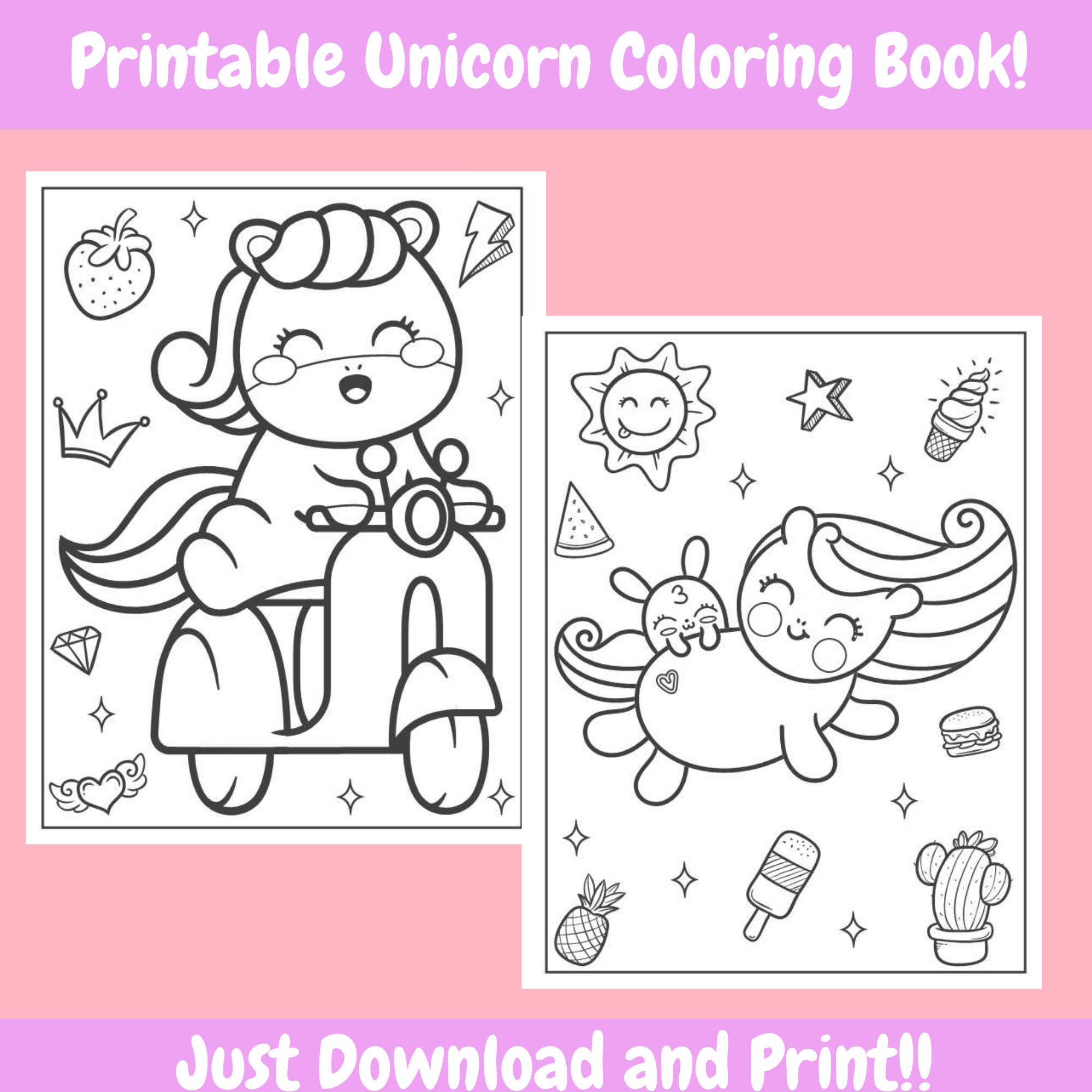 Printable Unicorn Coloring Book, Unicorn Birthday, Pages for Kids ...