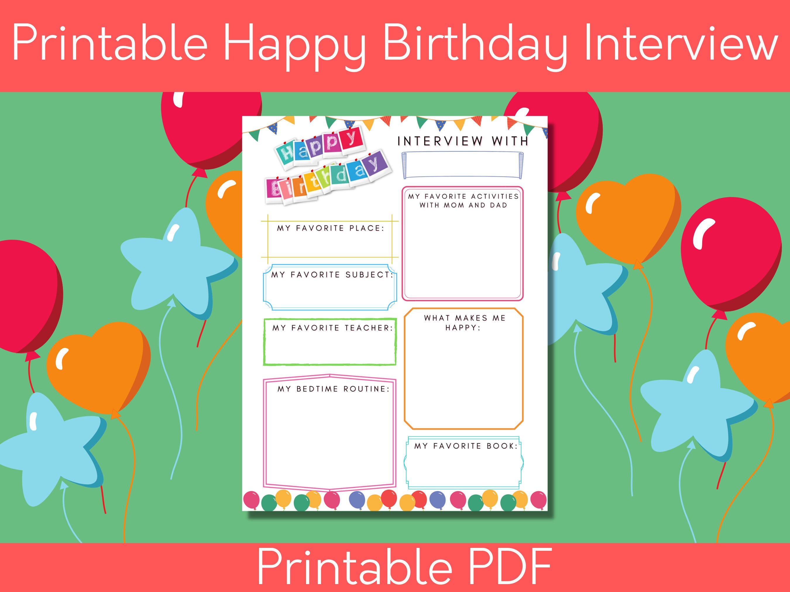 Happy First Birthday Interview Printable Kids Birthday - Etsy